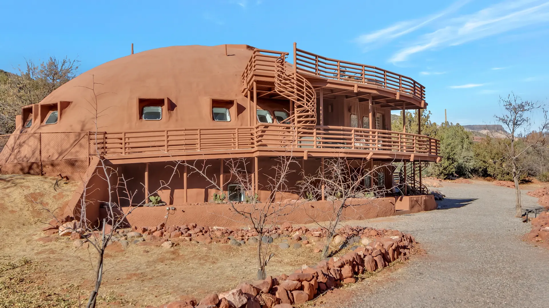 Image: Red Rock Coated Monolithic Domeome - Monolithic Dome Institute