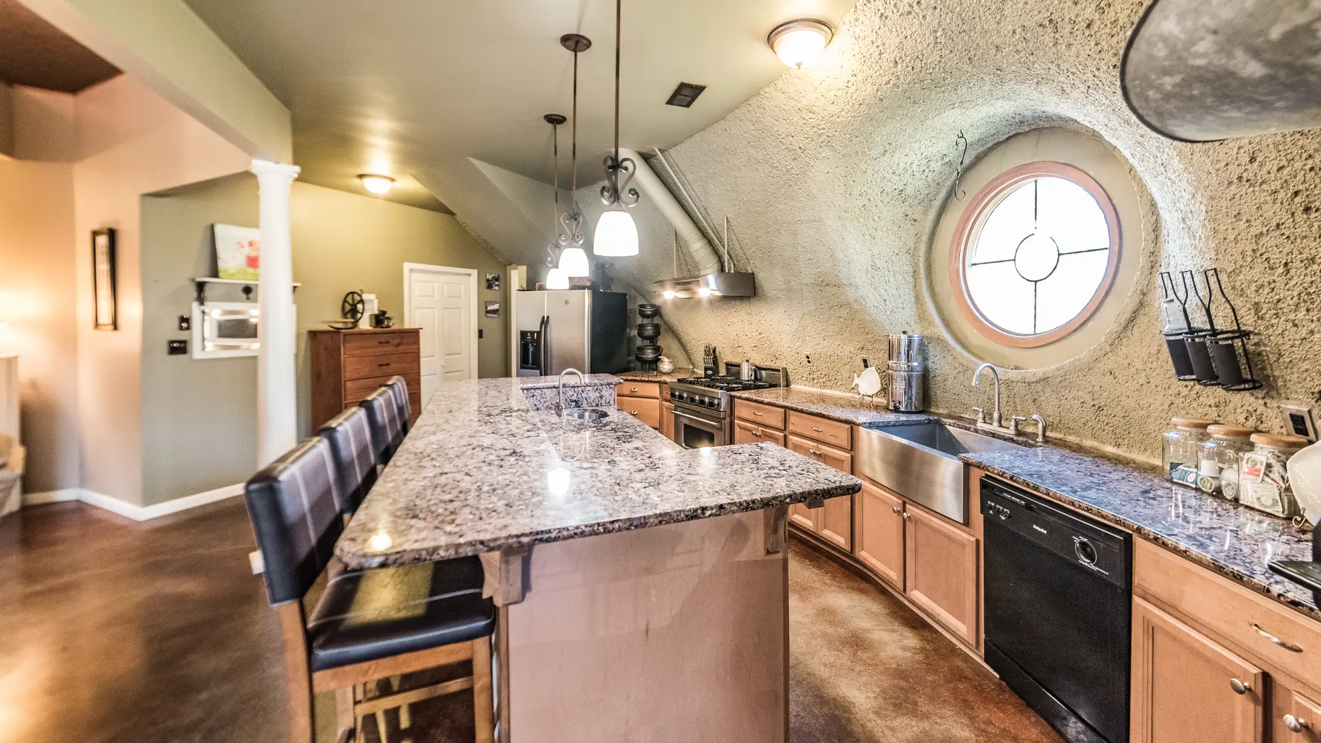 Image: Large kitchen with portal window. - Monolithic Dome Institute