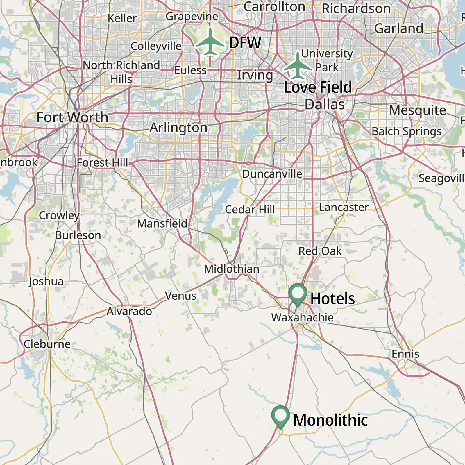 Image: Map of DFW area - Monolithic Dome Institute